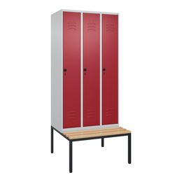 C+P Spind Classic PLUS, Bank, 3 Abteile, 2120x900x815mm, 7035/3003 Verschluss Sicherheits-Drehriegel 3 Garderobenhaken Sitzbanktyp untergebaut ; C + (0800507-30|S10001)