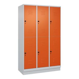 C+P Doppelstock-Spind Classic PLUS, Sockel, 3 Abteile, 1950x1200x500mm, 7035/200 Front RAL 2004 Reinorange ; C + P M&ouml;belsysteme (080320-32|S10061)