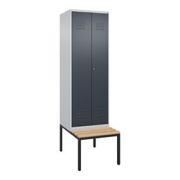 C+P PSA Doppel-Spind Classic PLUS, Bank, 2 Abteile, 2120x600x815mm, 7035/7016 Verschluss Zylinderschloss Sitzbanktyp untergebaut Material Sitzfläche B (0800527-20P|S10052)