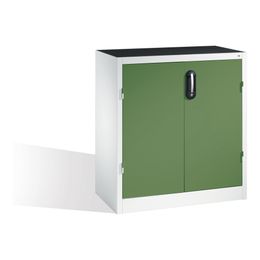 C+P Schwerlast-Beistellschrank mit Dreht&uuml;ren, innen 1 Boden, H1000xB930xT500mm Front Resedagr&uuml;n Korpus Lichtgrau ; C + P M&ouml;belsysteme (8821-052|S10266)