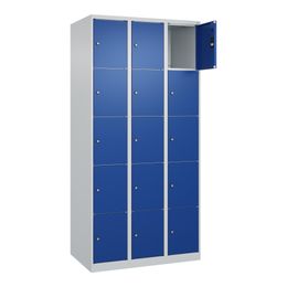 C+P Schlie&szlig;fachschrank Classic PLUS, 3 Abteile, 1850x900x500mm, 7035/5010 Innenh&ouml;he Gefach oben (oberes 365 mm Front RAL 5010 Enzianblau ; C + P M&ouml;bel (080000-305|S10003)