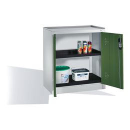 C+P Umwelt-Beistellschrank mit Dreht&uuml;ren, 2 Polyethylen-Wannen, H1020xB930xT500mm Front Resedagr&uuml;n Korpus Lichtgrau ; C + P M&ouml;belsysteme (8821-316|S10077)