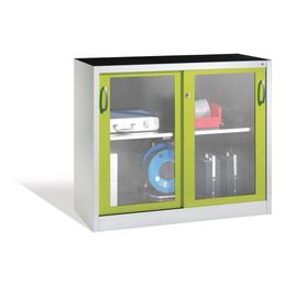 C+P Werkzeugschrank mit Sichtfenster-Schiebetüren, 1 Boden, H1000xB1200xT500mm Front Viridingrün Korpus Lichtgrau ; C + P Möbelsysteme (2056-055|S10056)