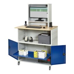 Rau Computer-Tisch 1022 mit Monitorgehäuse T300mm, B1100xT790xH1890mm, mobil (07-1022M3F.11)