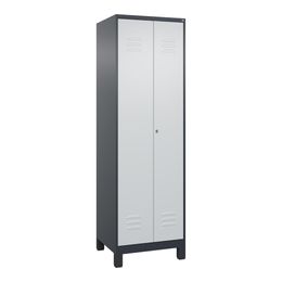C+P Schwarz-Weiß-Spind Classic PLUS, Füße, 2 Abteile, 1950x600x500mm, 7016/7035 Verschluss Zylinderschloss ; C + P Möbelsysteme (080012-20|S10034)
