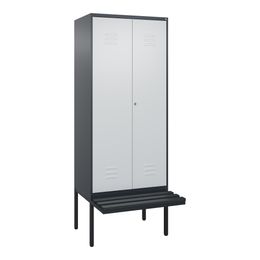 C+P Schwarz-Wei&szlig;-Spind Classic PLUS, Bank, 2 Abteile, 2120x800x815mm, 7016/7035, Verschluss Zylinderschloss, Sitzbanktyp auskragend, Material Sitzfl&auml;c (0800427-22|S10028)