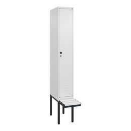 C+P Spind Classic PLUS, Bank, 1 Abteil, 2120x300x815mm, 9016/9016 Verschluss Sicherheits-Drehriegel 3 Garderobenhaken Dekor Banklatten RAL 9010 Reinw (0800407-10|S10044)
