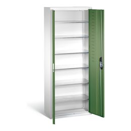 C+P Magazinschrank mit 6 B&ouml;den zur Aufnahme von Sichtlagerk&auml;sten, H1690xB700xT300mm Front Resedagr&uuml;n Korpus Lichtgrau ; C + P M&ouml;belsysteme (133413-20|S10069)