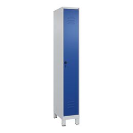 C+P Spind Classic PLUS, Füße, 1 Abteil, 1950x300x500mm, 7035/5010 Verschluss Sicherheits-Drehriegel 3 Garderobenhaken ; C + P Möbelsysteme (080010-10|S10003)