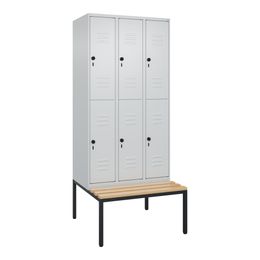 C+P Doppelstock-Spind Classic PLUS, Bank, 3 Abteile, 2120x900x815mm, 7035/7035 Verschluss Sicherheits-Drehriegel Sitzbanktyp untergebaut Material Sitz (0803507-30|S10009)
