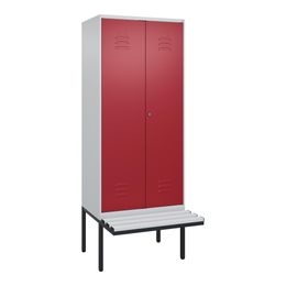 C+P PSA Doppel-Spind Classic PLUS, Bank, 2 Abteile, 2120x800x815mm, 7035/3003 Verschluss Zylinderschloss Sitzbanktyp auskragend Material Sitzfl&auml;che Ku (0800427-22P|S10016)