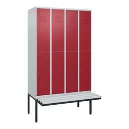 C+P Doppelstock-Spind Classic PLUS, Bank, 4 Abteile, 2120x1200x815mm, 7035/3003 Verschluss Zylinderschloss Sitzbanktyp auskragend Material Sitzfläche (0803407-40|S10016)