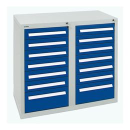 Stumpf Schubladenschrank Serie T-100/35-2, 14 Schubladen enzianblau (12x100, 2x200mm) ; Stumpf Metall (8152274)