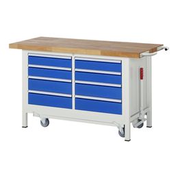 Rau Werkbank mit Fahrgestell 8477, B1500xT700xH880mm, 8x Schublade-TA (05-8477A2-157B4F.11)
