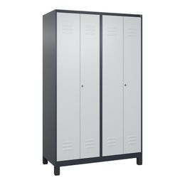 C+P Schwarz-Wei&szlig;-Spind Classic PLUS, F&uuml;&szlig;e, 4 Abteile, 1950x1200x500mm, 7016/7035 Verschluss Zylinderschloss ; C + P M&ouml;belsysteme (080012-40|S10034)