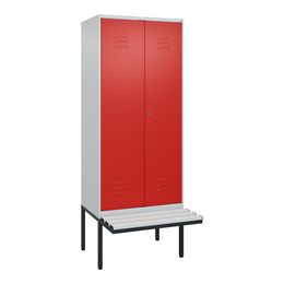 C+P Schwarz-Wei&szlig;-Spind Classic PLUS, Bank, 2 Abteile, 2120x800x815mm, 7035/3020, Verschluss Zylinderschloss, Sitzbanktyp auskragend, Material Sitzfl&auml;c (0800427-22|S10017)