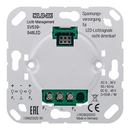 Jung AC9-36V DC12-48V SV 539-948 LED Spannungsversorgung aus Kunststoff/Metall mit Eingangsspannung AC9-36V DC12-48V und Ausgangsspannung 24V f&uuml;r LED-Leuchten, SV539-948LED)