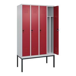 C+P Spind Classic PLUS, Gestell, 4 Abteile, 2120x1200x500mm, 7035/3003 Verschluss Sicherheits-Drehriegel 4 Garderobenhaken Trennwand mittig ; C + P M&ouml; (0800307-40F|S10001)