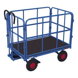 VARIOFIT Handpritschenwagen mit 4 Rohrgitterw&auml;nden Luftbereifung 1.140 x 740 mm Traglast 700 kg (zu-45122)