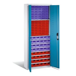 C+P Magazinschrank mit 138 Sichtlagerk&auml;sten, H1690xB700xT300mm Front Lichtblau Korpus Lichtgrau ; C + P M&ouml;belsysteme (133413-24|S10023)