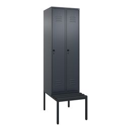 C+P Spind Classic PLUS, Bank, 2 Abteile, 2120x600x815mm, 7016/7016 Verschluss Sicherheits-Drehriegel 4 Garderobenhaken Trennwand mittig Dekor Banklatt (0800507-20F|S10042)