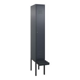 C+P Spind Classic PLUS, Bank, 1 Abteil, 2120x300x815mm, 7016/7016 Verschluss Zylinderschloss 4 Garderobenhaken Trennwand mittig Dekor Banklatten RAL 7 (0800407-10F|S10027)
