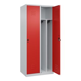 C+P Spind Classic PLUS, 2 Abteile, 1850x800x500mm, 7035/3020 Verschluss Sicherheits-Drehriegel 4 Garderobenhaken Trennwand mittig ; C + P M&ouml;belsysteme (080000-22F|S10017)