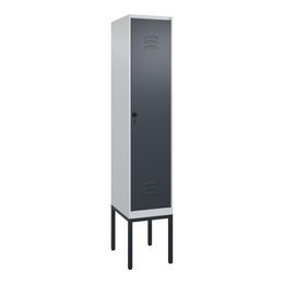 C+P Spind Classic PLUS, Gestell, 1 Abteil, 2120x400x500mm, 7035/7016 Verschluss Sicherheits-Drehriegel 4 Garderobenhaken Trennwand mittig ; C + P M&ouml;be (0800307-12F|S10008)