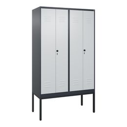 C+P Schwarz-Wei&szlig;-Spind Classic PLUS, Gestell, 4 Abteile, 2120x1200x500mm, 7016/7 Front RAL 7035 Lichtgrau Verschluss Sicherheits-Drehriegel ; C + P M&ouml; (0800327-40|S10013)