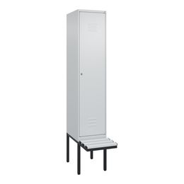 C+P Spind Classic PLUS, Bank, 1 Abteil, 2120x400x815mm, 7035/7035 Verschluss Zylinderschloss 4 Garderobenhaken Trennwand mittig Dekor Banklatten RAL 7 (0800407-12F|S10024)