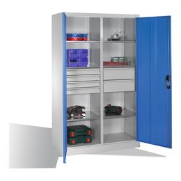 C+P Werkzeugschrank mit Dreht&uuml;ren, 6 B&ouml;den, 6 Sch&uuml;be, H1950xB1200xT500mm, Lichtgrau/Lichtblau ; C + P M&ouml;belsysteme (8931-3041|S10157)