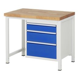 Rau Werkbank höhenverstellbar 8159A1, B1000xT700xH840-1040mm, 3x Schublade-TA (03-8159A1-107B4H.11)
