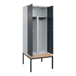 C+P PSA Doppel-Spind Classic PLUS, Bank, 2 Abteile, 2120x800x815mm, 7035/7016 Verschluss Zylinderschloss Sitzbanktyp untergebaut Material Sitzfläche B (0800527-22P|S10052)