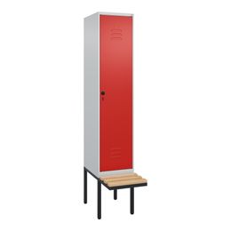 C+P Spind Classic PLUS, Bank, 1 Abteil, 2120x400x815mm, 7035/3020 Verschluss Sicherheits-Drehriegel 4 Garderobenhaken Sitzbanktyp auskragend ; C + P (0800407-12|S10002)