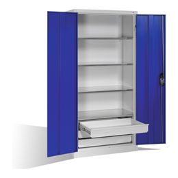 C+P Werkzeugschrank mit Drehtüren, 4 Böden und 3 Schübe, H1950xB930xT500mm Front Enzianblau Korpus Lichtgrau ; C + P Möbelsysteme (8921-503|S10135)