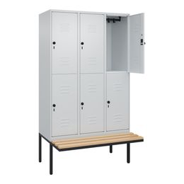 C+P Doppelstock-Spind Classic PLUS, Bank, 3 Abteile, 2120x1200x815mm, 7035/7035 Verschluss Sicherheits-Drehriegel Sitzbanktyp auskragend Material Sitz (0803407-32|S10009)