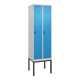 C+P Spind Classic PLUS, Gestell, 2 Abteile, 2120x600x500mm, 7035/5012 Verschluss Sicherheits-Drehriegel 4 Garderobenhaken Trennwand mittig ; C + P M&ouml;b (0800307-20F|S10004)