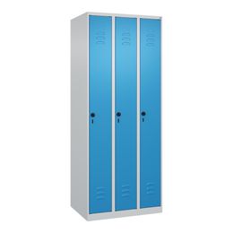 C+P Spind Classic PLUS, 3 Abteile, 1850x750x500mm, 7035/5012 Verschluss Sicherheits-Drehriegel 3 Garderobenhaken ; C + P M&ouml;belsysteme (080000-39|S10004)