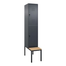 C+P Doppelstock-Spind Classic PLUS, Bank, 1 Abteil, 2120x400x815mm, 7016/7016 Verschluss Sicherheits-Drehriegel Sitzbanktyp untergebaut Material Sitzf (0803507-12|S10012)