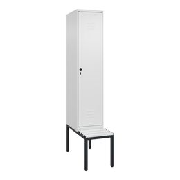 C+P Spind Classic PLUS, Bank, 1 Abteil, 2120x400x815mm, 9016/9016 Verschluss Sicherheits-Drehriegel 4 Garderobenhaken Dekor Banklatten RAL 9010 Reinw (0800507-12|S10044)