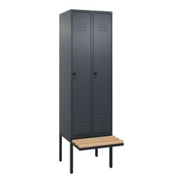 C+P Spind Classic PLUS, Bank, 2 Abteile, 2120x600x815mm, 7016/7016 Verschluss Sicherheits-Drehriegel 3 Garderobenhaken Sitzbanktyp auskragend ; C + (0800407-20|S10013)