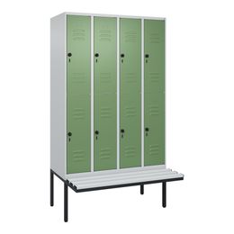 C+P Doppelstock-Spind Classic PLUS, Bank, 4 Abteile, 2120x1200x815mm, 7035/6011 Verschluss Sicherheits-Drehriegel Sitzbanktyp auskragend Material Sitz (0803407-40|S10111)
