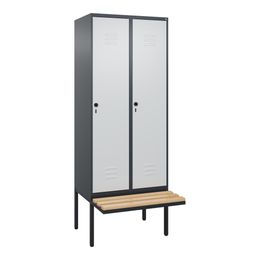 C+P Spind Classic PLUS, Bank, 2 Abteile, 2120x800x815mm, 7016/7035 Verschluss Sicherheits-Drehriegel 4 Garderobenhaken Sitzbanktyp auskragend ; C + (0800407-22|S10013)