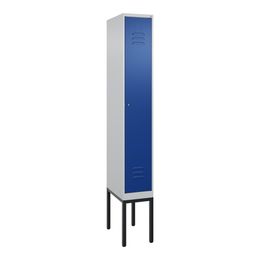 C+P Spind Classic PLUS, Gestell, 1 Abteil, 2120x300x500mm, 7035/5010 Verschluss Zylinderschloss 4 Garderobenhaken Trennwand mittig ; C + P M&ouml;belsystem (0800307-10F|S10018)
