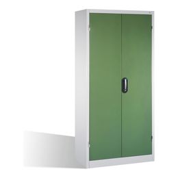 C+P Schwerlast-Werkzeugschrank mit Dreht&uuml;ren, innen 4 B&ouml;den, H1950xB930xT500mm Front Resedagr&uuml;n Korpus Lichtgrau ; C + P M&ouml;belsysteme (8921-052|S10251)