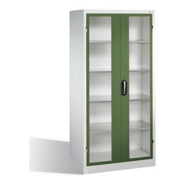 C+P Werkzeugschrank mit Sichtfenster-Drehtüren, innen 4 Böden, H1950xB930xT600mm Front Resedagrün Korpus Lichtgrau ; C + P Möbelsysteme (8922-055|S10129)