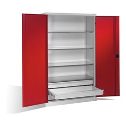 C+P Schwerlastschrank mit Dreht&uuml;ren, 4 B&ouml;den und 3 Sch&uuml;be, H1950xB1200xT500mm Front Rubinrot Korpus Lichtgrau ; C + P M&ouml;belsysteme (8931-523|S10108)