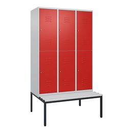 C+P Doppelstock-Spind Classic PLUS, Bank, 3 Abteile, 2120x1200x815mm, 7035/3020 Verschluss Zylinderschloss Sitzbanktyp untergebaut Material Sitzfläche (0803507-32|S10017)