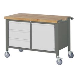 STIER Fahrbare Werkbank Premium mit 3 Schubladen und 1 Fl&uuml;gelt&uuml;r BxTxH 1250x700x880mm (904803)