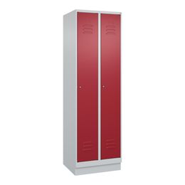 C+P Spind Classic PLUS, Sockel, 2 Abteile, 1950x600x500mm, 7035/3003 Verschluss Zylinderschloss 3 Garderobenhaken ; C + P M&ouml;belsysteme (080020-20|S10016)